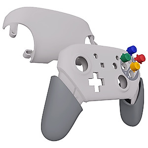 eXtremeRate SFC SNES Classic EU Style Faceplate Backplate Handles for Nintendo Switch Pro Controller, Soft Touch Replacement Grip Housing Shell Cover with Colorful ABXY Buttons for Nintendo Switch Pro