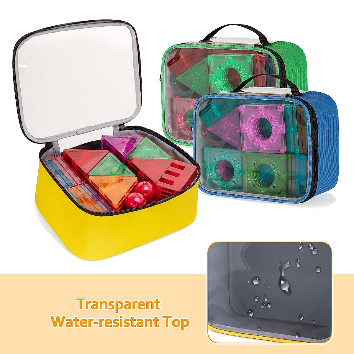 Rexmica 4 Pack Magnetic Tiles Storage Bag, Multifunction Toy Storage Organizer Bag, Magnetic Tiles Travel Bag Case with Visible Top for Magnet Building Tiles, Board Game, Puzzle, Car Toy