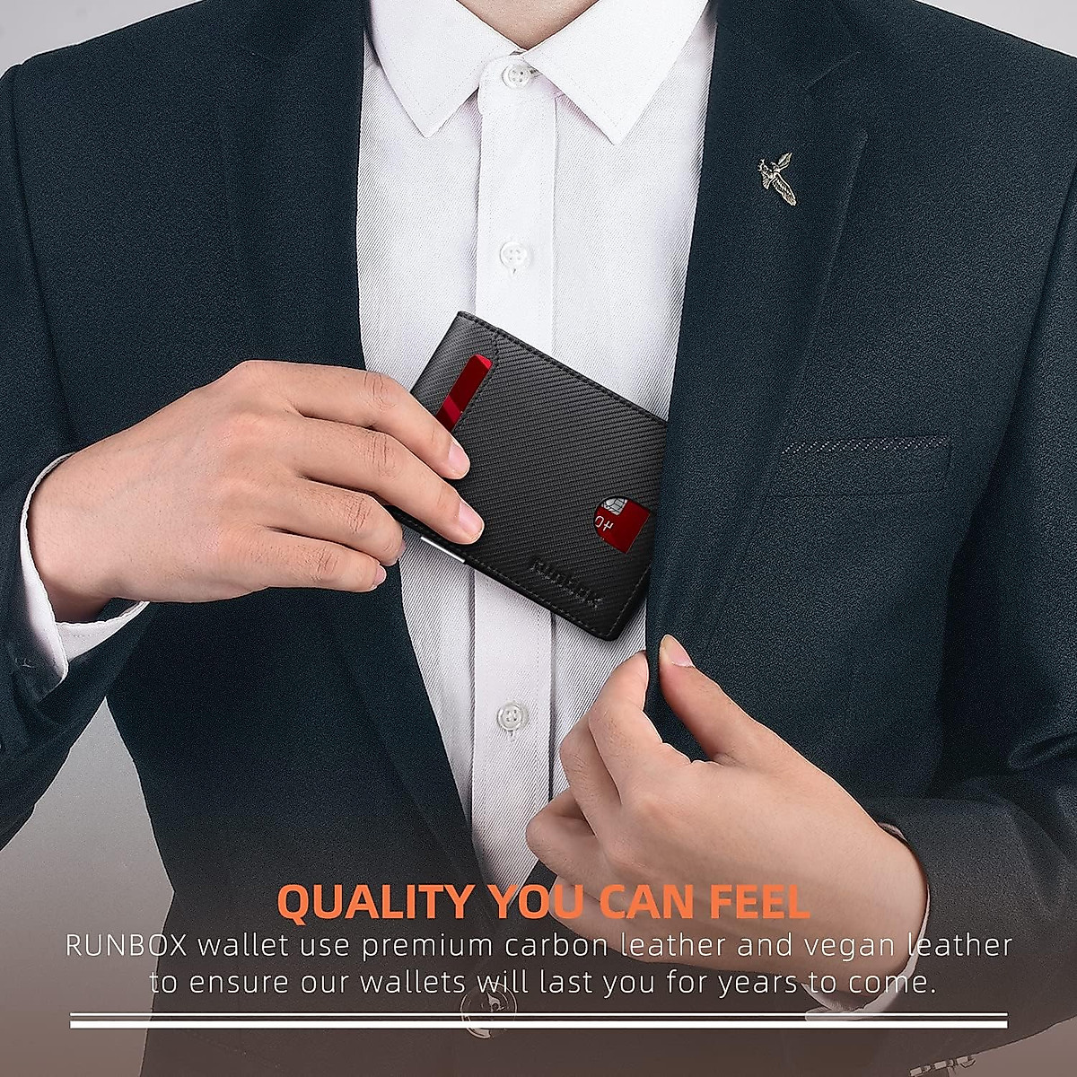 RUNBOX Slim Wallets for Men - Leather Money Clip Mens Wallet - RFID Blocking Front Pocket Bifold Wallet - Thin Credit Card Holder with Gift Box