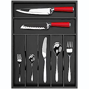 ROYAL CRAFT WOOD Bamboo Kitchen Drawer Organizer - Silverware Organize with Grooved Drawer Dividers for Flatware and Kitchen Utensils (7 Slot, Brown)