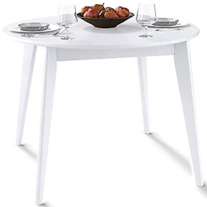 DAIVA CASA Orion Round Dining Table for 4 Person - Birch Solid Wood Kitchen & Dining Room Furniture - Mid Century Modern Scandinavian Style – White Kitchen Table 40 inch