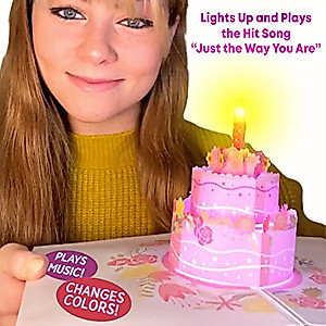 100 Greetings Birthday LIGHTS & MUSIC Pink Cake Card – Plays Hit Song JUST THE WAY YOU ARE – Pop Up Birthday Card for Wife, Girlfriend, Mom - Pop Up Birthday Cards for Women – Musical Birthday Cards