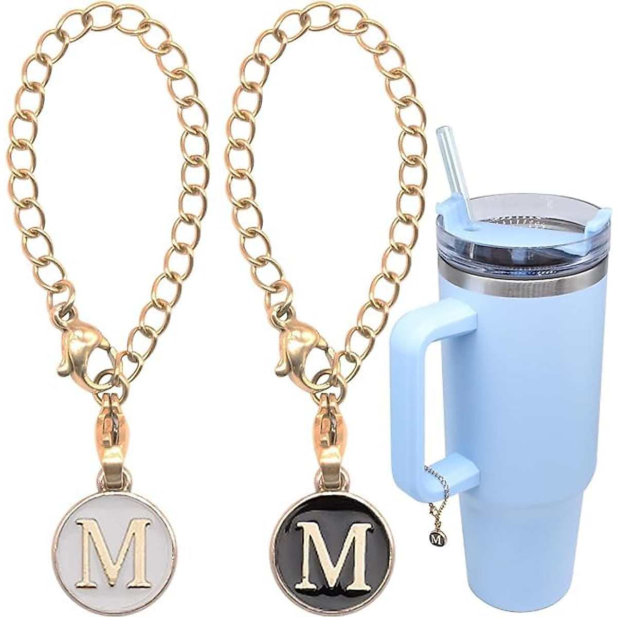 Letter Water Bottle Accessories For Stanley Cup,Water Bottle Letter Chain,2PCS ID Initial Letter Personalized For Stanley Tumbler Cup,Initial Decoration Accessories for Water Bottle Handle(M)
