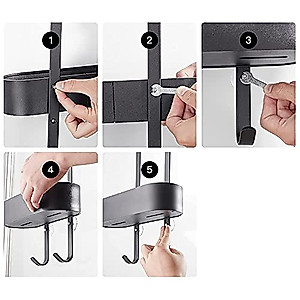 FINECHI Over the Door Shower Caddy Hanging Storage Organizer Rust Proof Aluminum Bathroom Tub Storage Rack with Hooks and Baskets(Matte Black, 2-Tier)