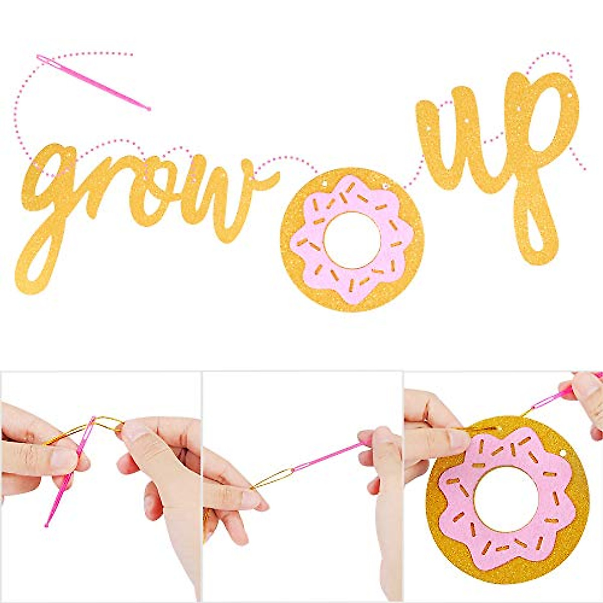 Sidpro Donut Party Supplies Glitter Donut Banners Donut Grow Up Banner Donut Party Garland Glitter Donut Grow Up Banner Grow Up Backgound String Happy Birthday Party Supplies Wall Decorations
