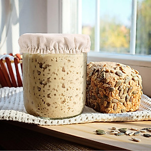 4pcs Cloth Covers for Sourdough Starter Jar, Cotton Bread Fermentation Cover Elastic Cloth Jar Covers Unbleached Reusable Cloth lid/Cap Cover Sourdough Proofing Bowl Cover for 4-5 Inch Jar Mouth