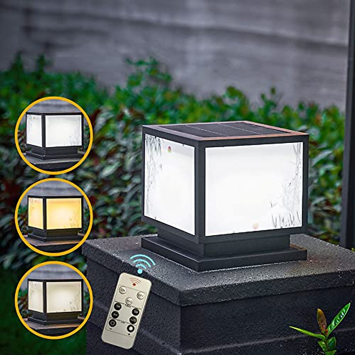 CZLZY Solar Simple Square LED Pillar Lamp Outdoor Post Light Fixtures Waterproof IP54 Courtyard Fence Base Column Light Villa Garden Decoration Landscape Light