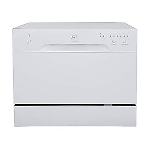 SPT SD-2213W ENERGY STAR Compact Countertop Dishwasher - Portable Dishwasher with Stainless Steel Interior and 6 Place Settings Rack Silverware Basket for Apartment Office And Home Kitchen, White
