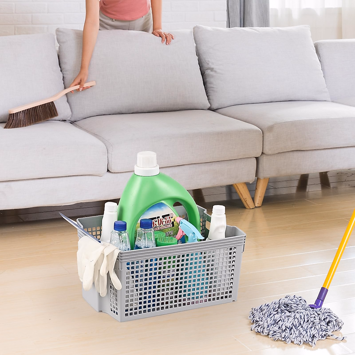 Vadidiya Stacking Plastic Storage Basket, 6-Pack Plastic Organizer Bins, Gray