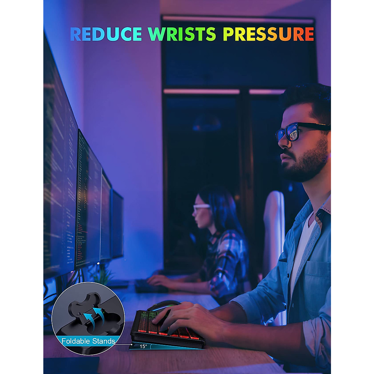 Wireless Keyboard and Mouse Combo - RGB Backlit, Rechargeable & Light Up Letters, Full-Size, Ergonomic Tilt Angle, Sleep Mode, 2.4GHz Quiet Keyboard Mouse for Mac, Windows, Laptop, PC, Trueque