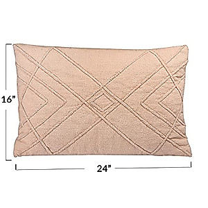 Main + Mesa Embroidered Cotton Geometric Lumbar Pillow, Blush