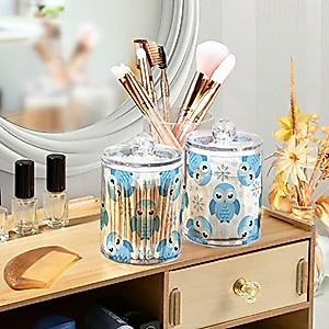 BOENLE 2 Pack Qtip Holder Organizer Dispenser Owls Snowflakes Winter Christmas Bathroom Storage Canister Cotton Ball Holder Container for Cotton Swabs/Pads/Floss