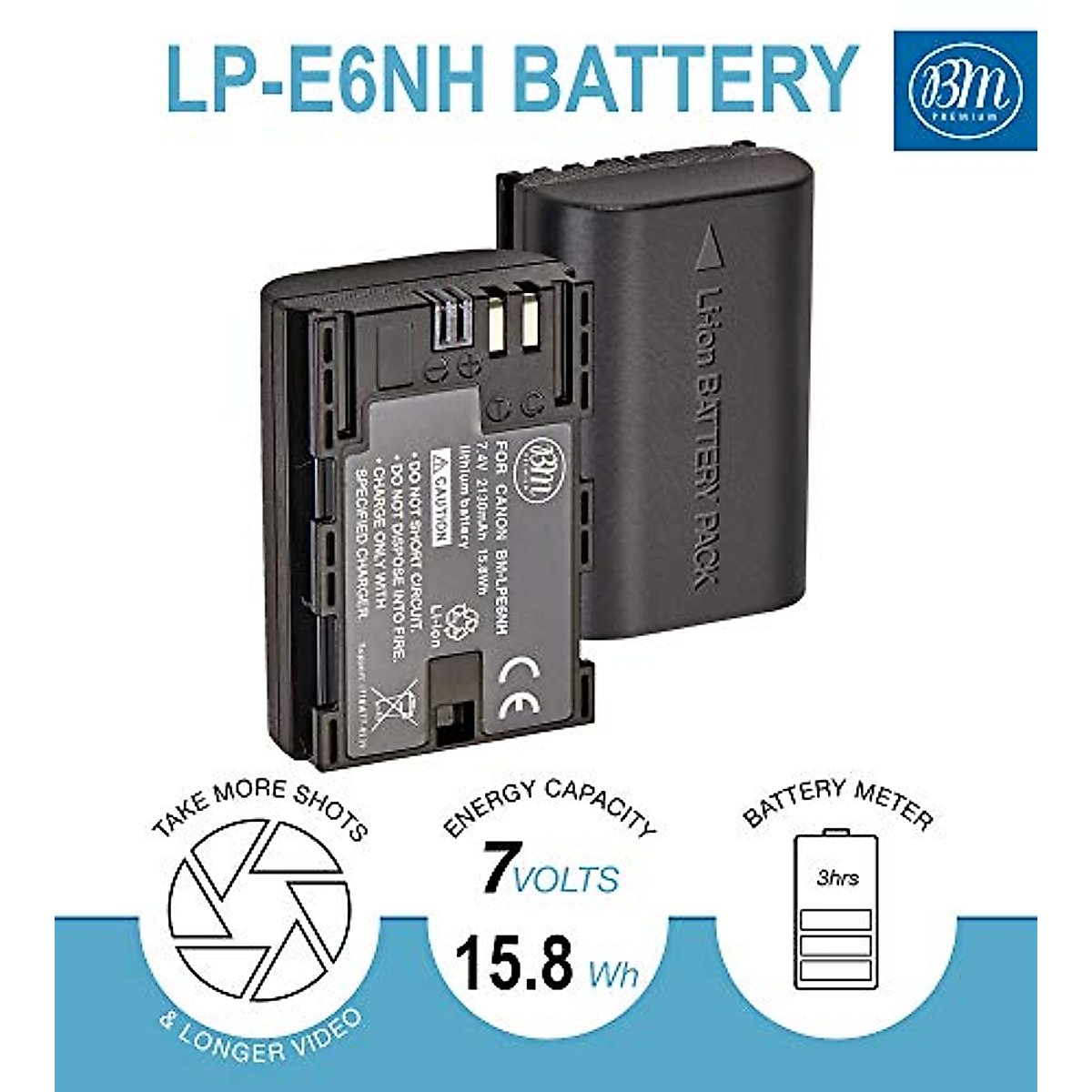 BM Premium 2 Pack of LP-E6NH High Capacity Batteries and Dual Bay Battery Charger for Canon EOS R EOS R5 EOS R6 EOS R6 II EOS R7 EOS 90D EOS 60D EOS 70D EOS 80D EOS 6D II EOS 7D EOS 7D Mark II Cameras
