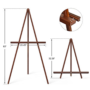 abitcha Art Easel Wooden Stand - 63" Tripod Display Artist Wood Easel - Adjustable Floor Stand for Wedding Welcome Sign, Painting, Drawing Board, Display Show - Brown