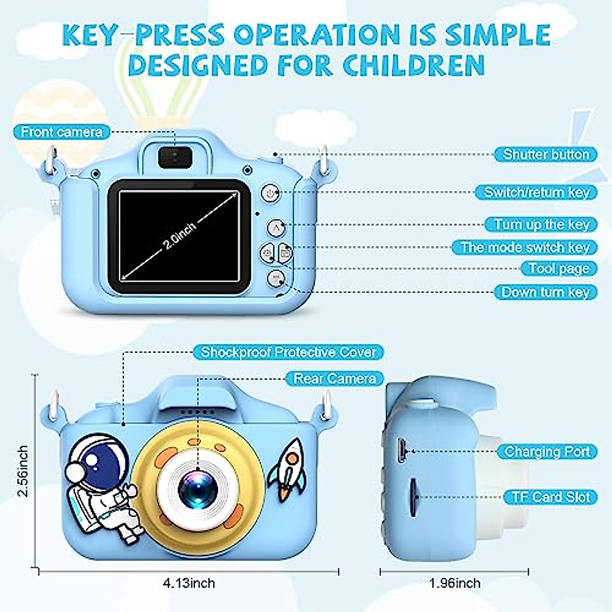 JCC Children Camera for Girls/Boys, Portable Selfie Toy Camera for Toddlers Age 3-12 Year Old,20MP 1080P HD Digital Video Camera with 32GB SD Card for Kids Birthday Christmas Festival Gifts (Blue)