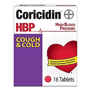 Coricidin HBP Decongestant-Free Cough and Cold Medicine for Hypertensives, Cold Symptom Relief for People with High Blood Pressure (16 Count)