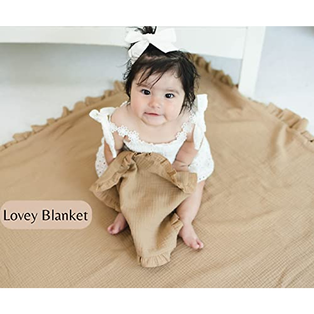 Leyl&Ari Baby Girl Newborn Essentials | Baby Girl Gift | Ruffle Muslin Burp Rags (Dusty Rose & Sand Set)