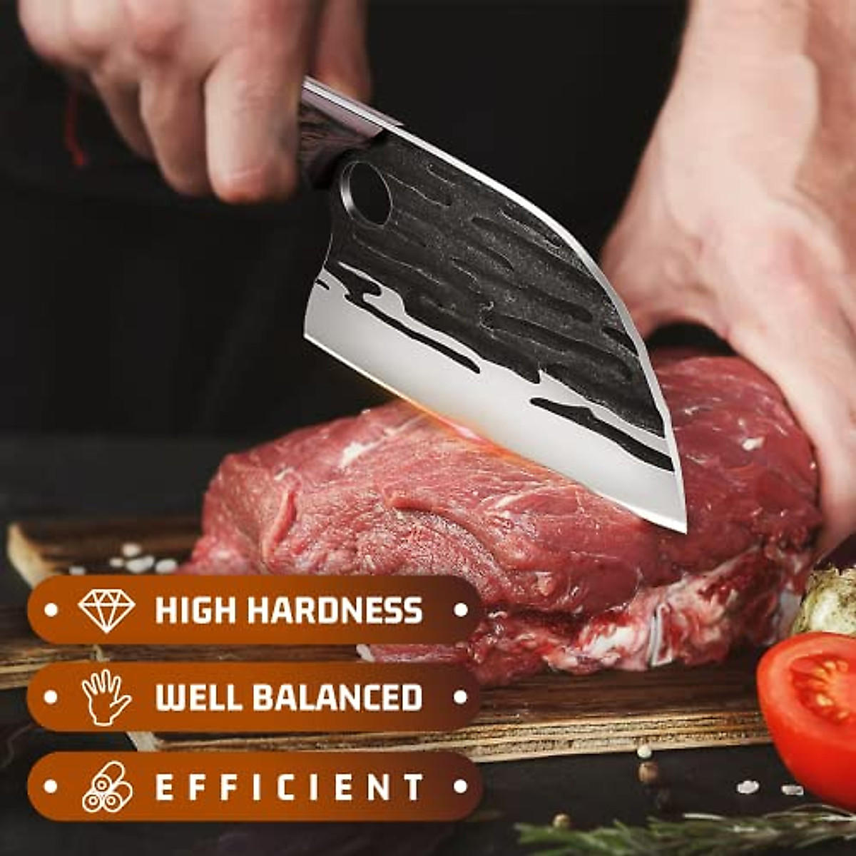 Huusk Japan Knives, Upgraded Serbian Chef Knife Japanese Meat Cleaver Knife for Meat Cutting Forged Butcher Knife with Sheath Kitchen Knives Full Tang Chopping Knife for Home, Outdoor Cooking, Camping