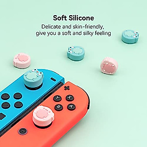 GeekShare Cute Animal Theme Silicone Joy-Con Thumb Grip Caps,Joystick Cover Compatible with Nintendo Switch/OLED/Lite,4PCS - Frog & Axolotl (for Switch/OLED/Lite)