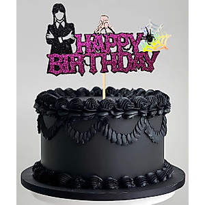 1Pcs Wednesday Addams Happy Birthday Cake Topper - Spider Web Thing Hand Wednesday Girl Cake Decoration - Wednesday Addams Birthday Party Supplies For Kids And Fans Of The Iconic Character
