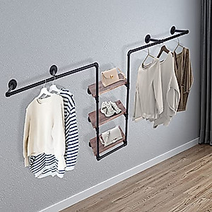 NeNchengLi Industrial Pipe Clothing Rack Wall Mount Clothing Rack With Three Storage Shelves Clothing Display Rack Retail Display Clothes Rod Iron Garment Rack Multi-occasion Clothes Display Shelf