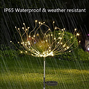 Solar Garden Lights, 4 Pack Solar Firework Lights Waterproof 105 LED Solar Garden Decorative Lights with 2 Lighting Modes DIY Landscape Lights for Garden Pathway Lawn Patio Decor (Warm White)