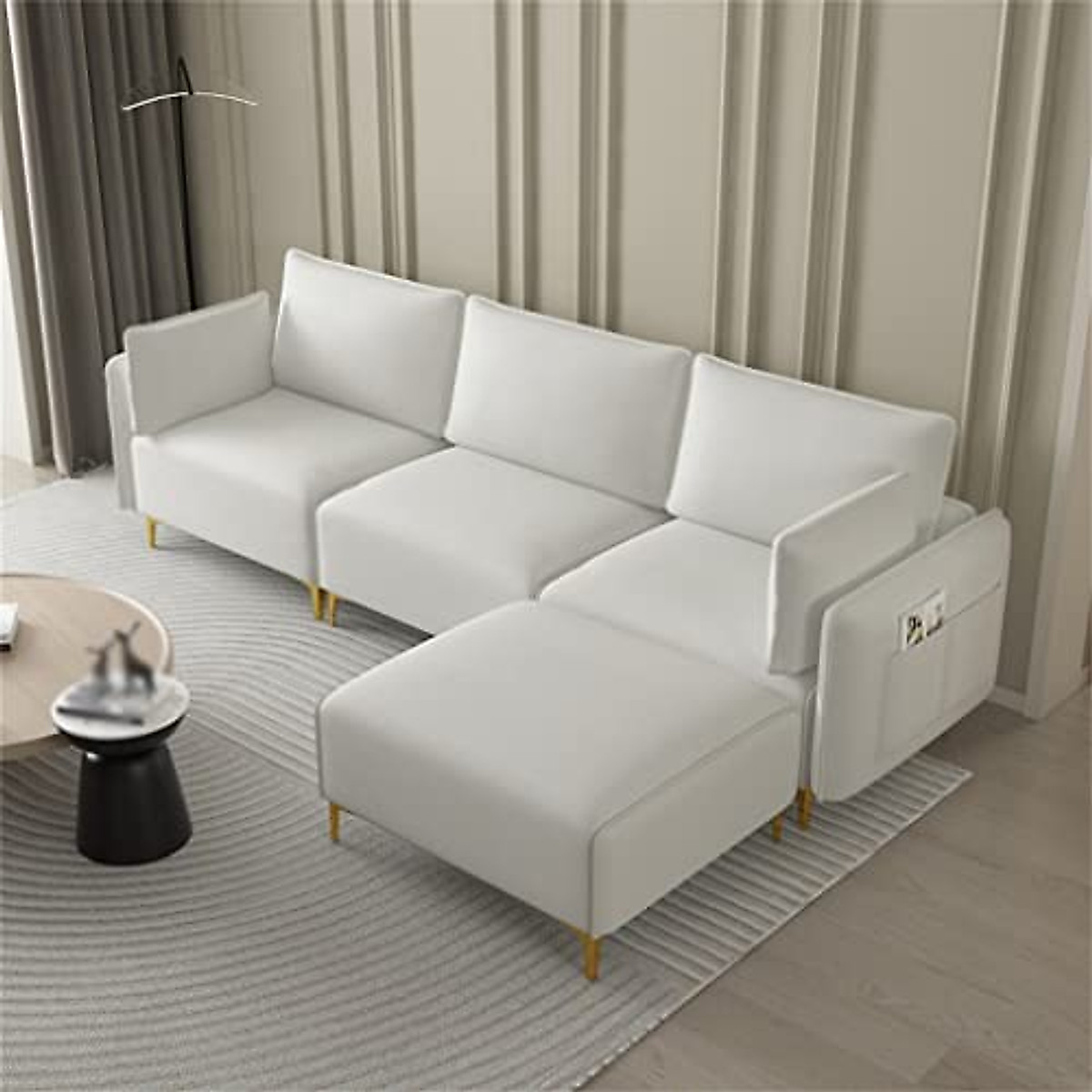 sgzyl L Shape Sectional Sofa with USB Beige Fabric