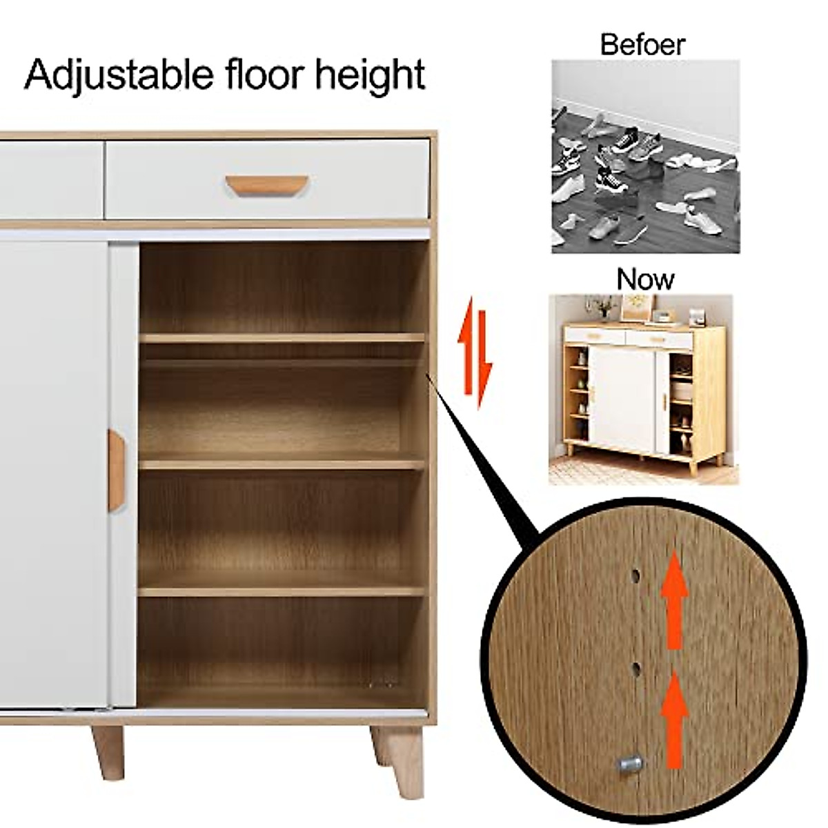 Chnnmbrn Shoe Cabinet with Doors and Drawers,5-Tier Free Standing Shoe Storage Cabinet for Entryway,Modern Shoe Storage Organizer
