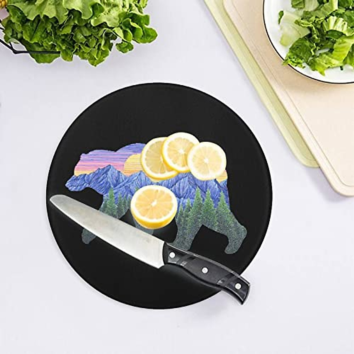 Sunset Bear Cutting Board Tempered Glass Chopping Board for Kitchen Hotel