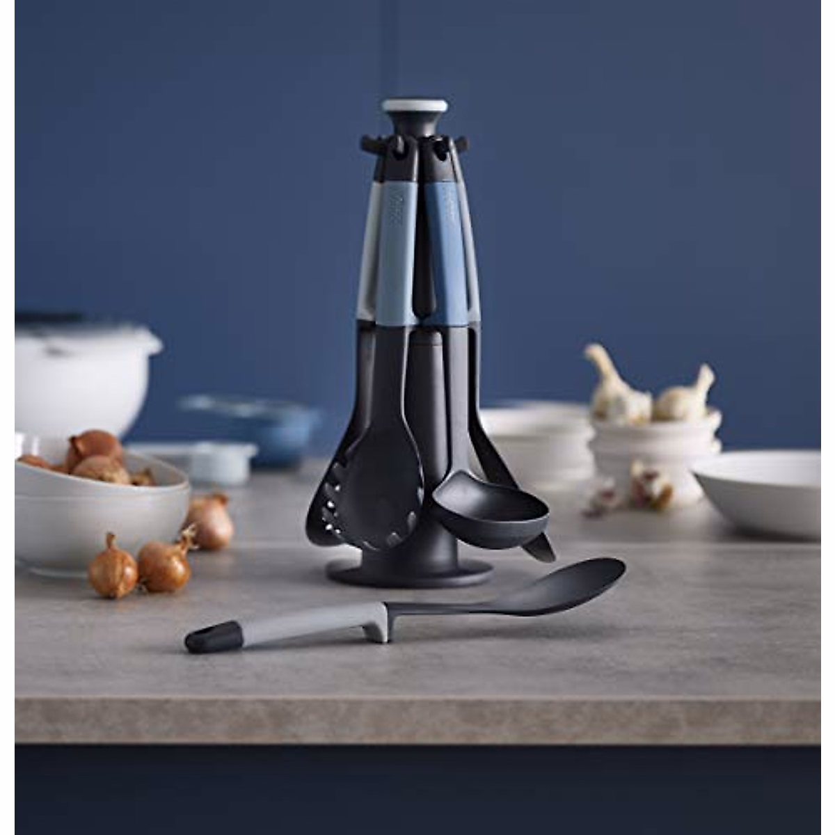 Joseph Joseph Elevate Carousel Nylon Kitchen Utensil Set with Rotating Storage Stand, 6-piece, Sky,Blue