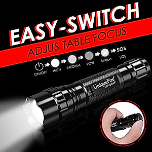 UniqueFire 501F Small Tactical Flashlight with Holster, Mini LED Zoomable Flashlight High Lumen Duty Flashlights with IPX-65 Waterproof EDC Flashlight Bright Flashlight (501F_1M)