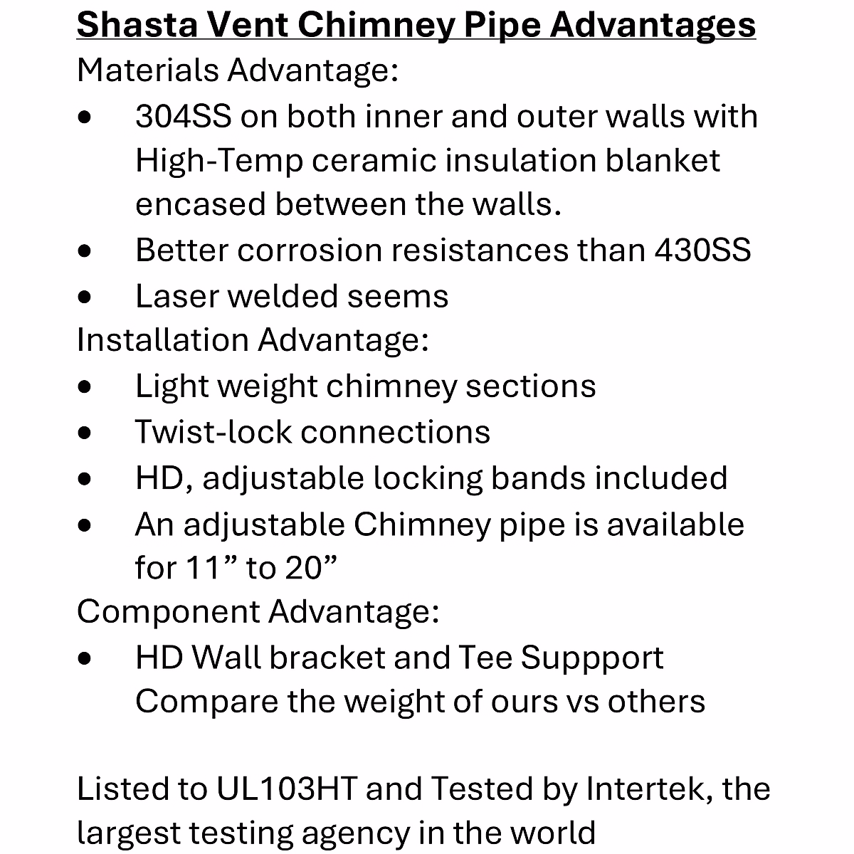 6" x 39" Class A, All Fuel, Double Wall, Insulated, Stainless Steel "Chimney Pipe" 6" Dia. x 39" Length