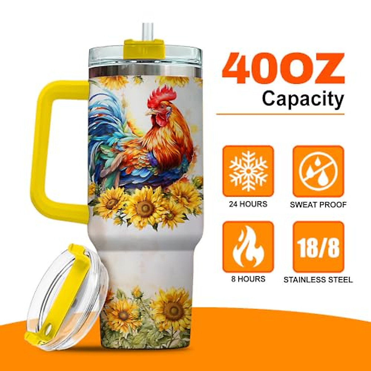 99WHALE Chicken Life Better Sunflower, Cups Handle Swig Tumblers Yellow Women Spring Breed Coffee Lovers For Is Good, Tumbler 40 Oz With Handle Lid And Straw, Chicken Gifts