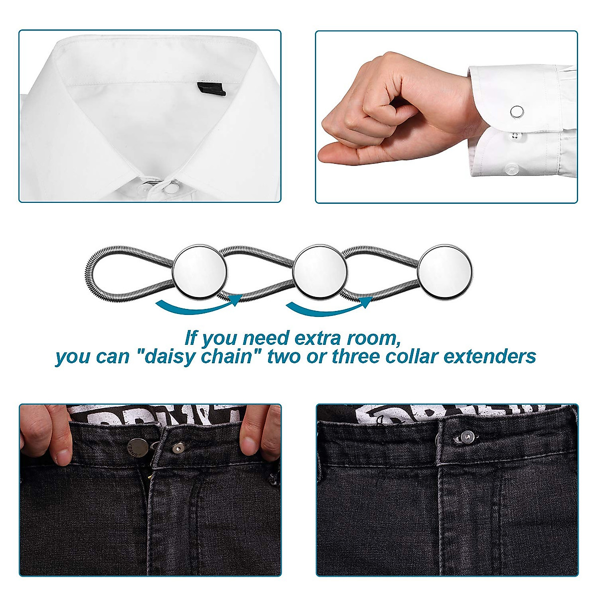 WILLBOND 24 Pieces Collar Extenders Elastic Button Extender Neck Extenders for Shirt Pants Dress Trouser Favors