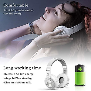 Bluedio Bluetooth 5.0 Headphones Over Ear, Wireless and Wired Bluetooth On-Ear Stereo Earphones Noise Cancelling Headsets with Microphone, Line-in/Line-Out//Voice Contrl (White)