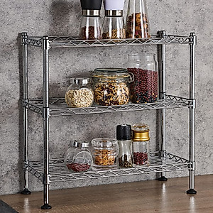 3-Tier Metal Steel Wire Shelf Organizer Unit Shelving for Cabinets, Bath, Kitchen, Countertop, Stackable Cabinet Shelf Kitchen Counter Rack Organizer Multipurpose Pantry Bedroom Bathroom Storage Racks