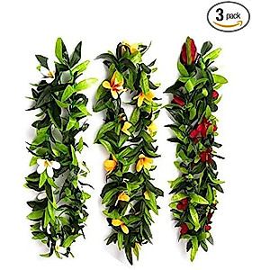 Besutolife Hawaiian Luau Leis Tropical Artificial Flower Leis Necklaces for Graduation Hula Costume Beach Party Hawaiian Luau Party 3 PCS