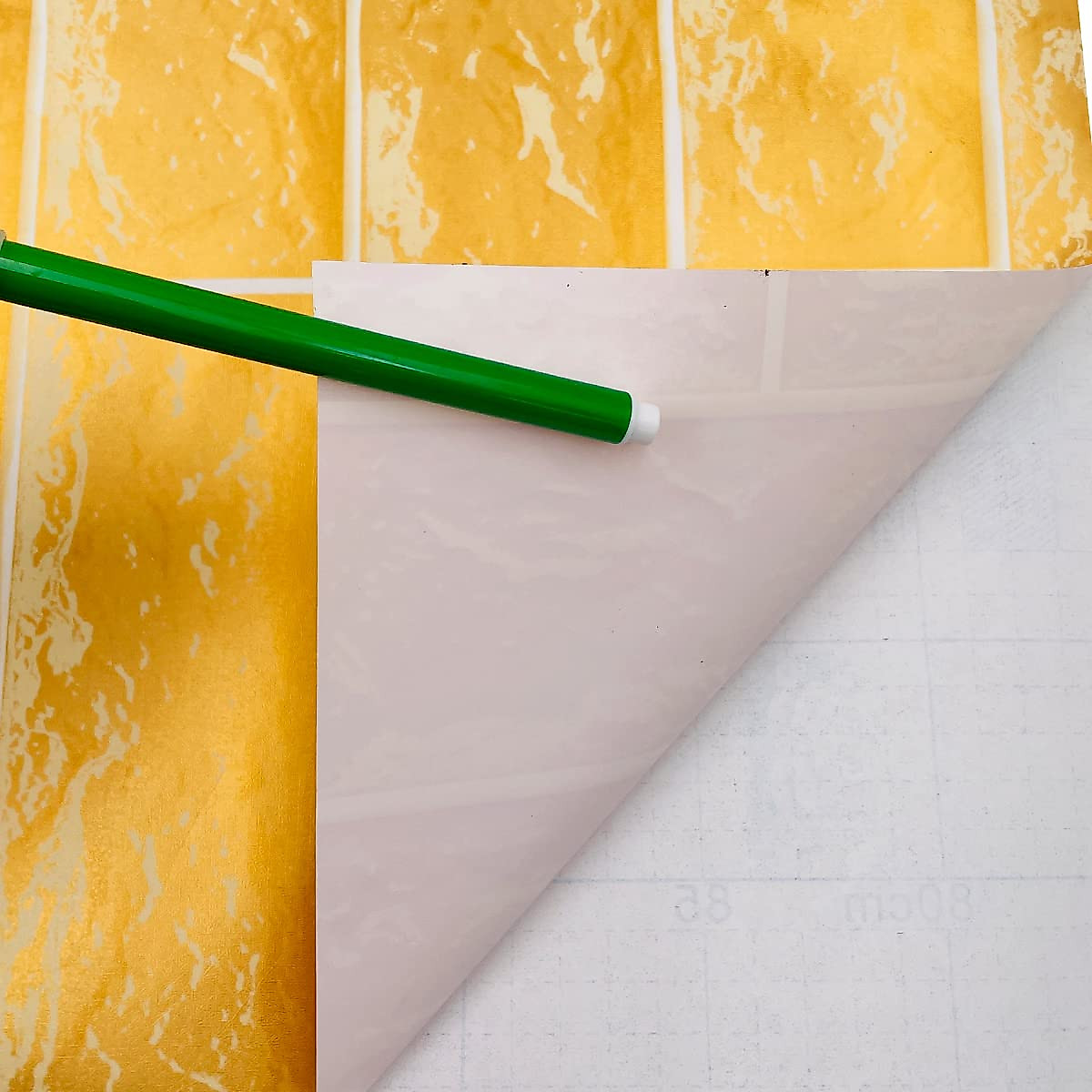 Yifasy 29.5 feet Roll Gold Bricks Shelf Liner Self-Adhesive Wallpaper Yellow Drawer Cover Paper Wall Furniture Protect Film (L-354.3x17.7 Inch)