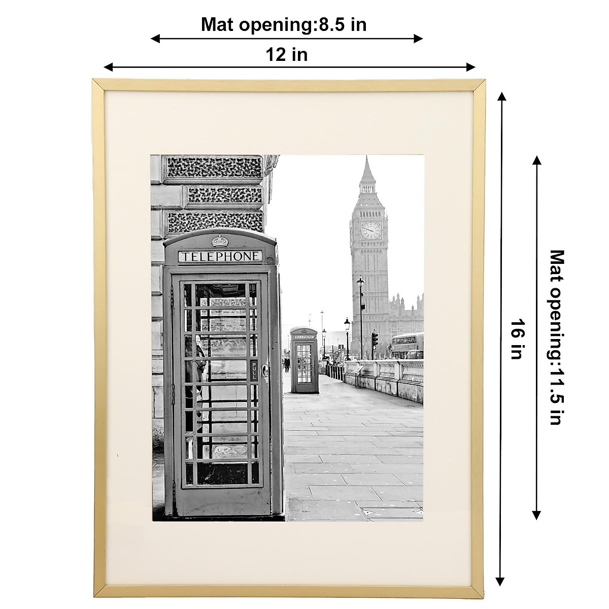 Fixwal 12 x 16 Frame Gold Aluminum Picture Frame Set of 1, Metal Gold Frame Tempered Glass with Mat for Wedding, Wall Display