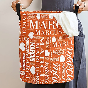 Personalized Storage Basket Custom Laundry Hamper Dirty Clothes Basket Collapsible Laundry Basket with Handle for Bathroom Living Room Bedroom (Dark Orange)