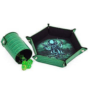 CASEMATIX Folding Dice Rolling Tray and Professional Dice Cup Shaker Set - Portable DND Dice Tray and Felt Cup Dice Shaker with PU Leather Materials
