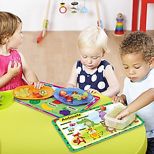 teytoy Kids Placemats Set of 5, Laminated Toddler Educational Learning Table Place Mats, Ball Weather Animal Fruit Vehicle, Children Montessori Eat Mat Non Slip Waterproof Heat Resistant