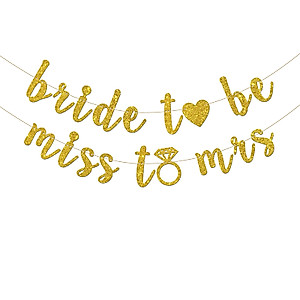 INNORU Bride to Be Miss to Mrs Banner, Bridal Shower Party Garland Bunting Bachelorette Party Decorations Supplies, Wedding Engagment Banner Gold Glitter