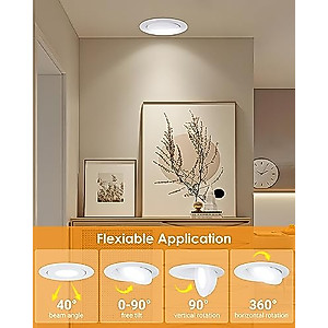 POPANU 4inch Gimbal LED Recessed Light Recessed LED 4 inch White Swivel Gimbal Canless Light 360° Rotation 90° Tilt 4" 9W Eyeball Lighting Dimmable Adjustable Can Spotlights 5CCT White 4 inch 6 Pack