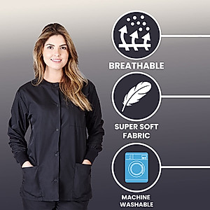 Women's Scrub Jacket Warm Up Medical Scrub Jackets for Women (Black, Medium)