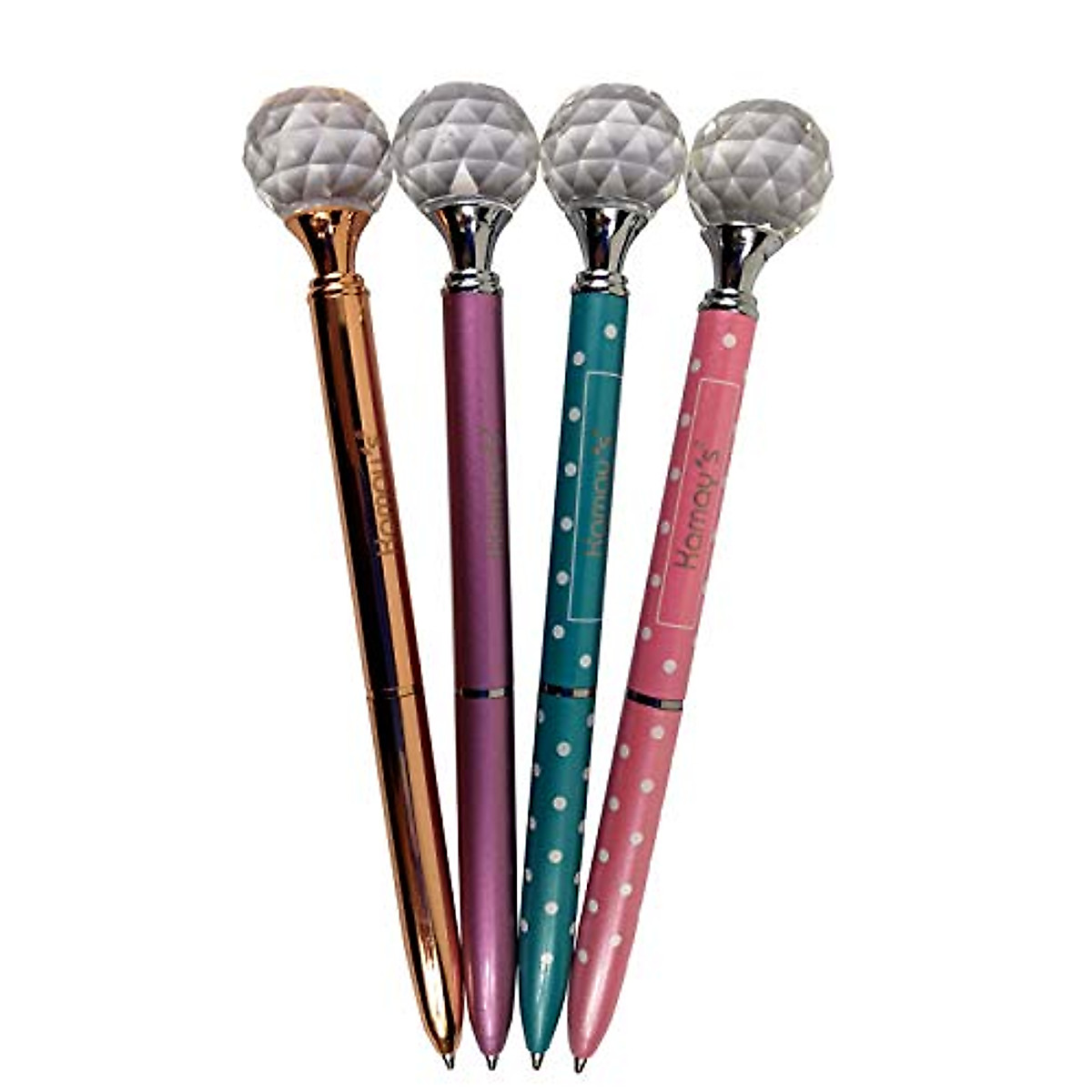 4PCS Crystal Ball Diamond Pen Metal Ballpoint Pen with Big Crystal Diamond Funky Design Queen's Scepter Crown Style Office Supplies 1.0mm Black Ink with Gift Box by Kamay's (Rose+Rose Gold+Pink+Blue)