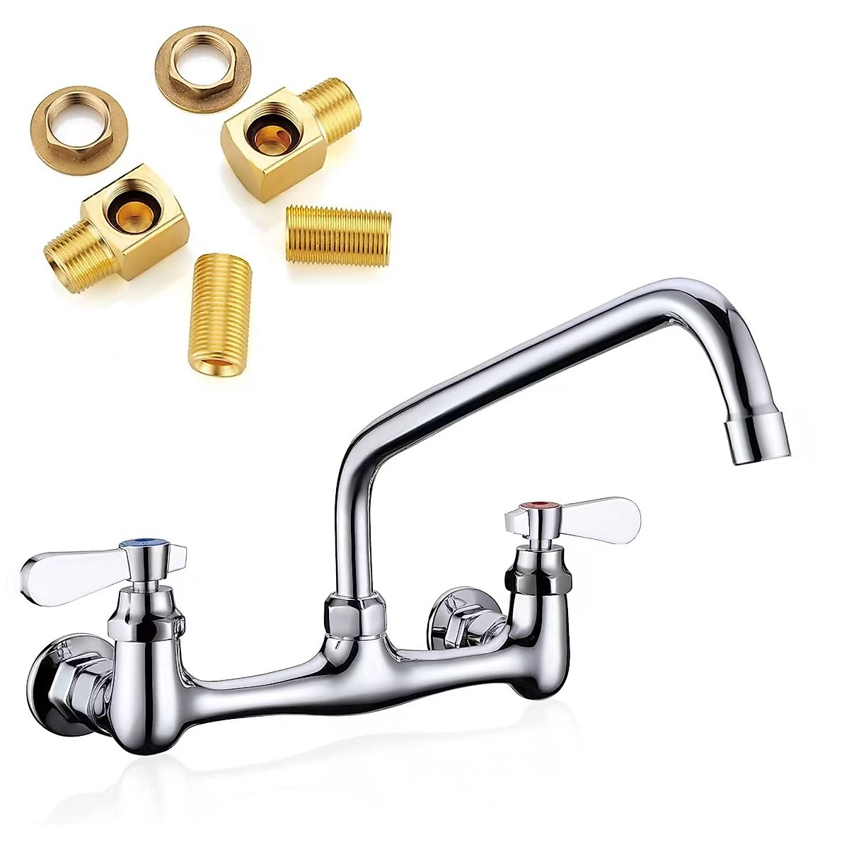 Favorpo 8 Inches Commercial Kitchen Wall Mount Faucet, 8 Inches Center Wall-Mount Utility Sink Faucets, 2 Handle Wall Mounted Faucets for Kitchen Laundry Room Restaurant