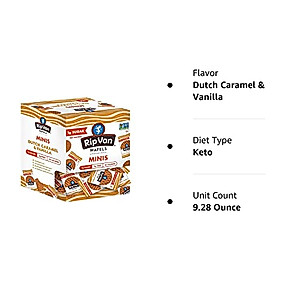 Rip Van Wafels Dutch Caramel Mini Stroopwafels - Low Carb Snacks (3g Net Carbs) - Non GMO Snack - Keto Friendly - Office Snacks - Low Calorie Snack (37 Calories) - Low Sugar (1g) - 32 Pack