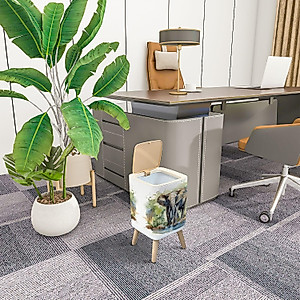 PHAIBHKERP Trash Can with Lid Elephant Jungle Animals Garbage Can Rectangular Waste Bin Press Cover Dog Proof Wastebasket for Kitchen Bathroom Living Room Nursery, ljt-fang