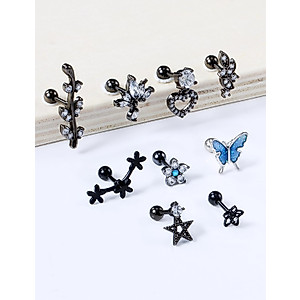 Kadogohno Black Cartilage Mid Helix Tragus Conch Earrings Piercing Jewelry 16g 16 Gauge Hypoallergenic Surgical Stainless Steel for Women